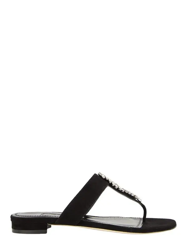 Manolo Blahnik Bizaba Suede Flat Sandals - Black