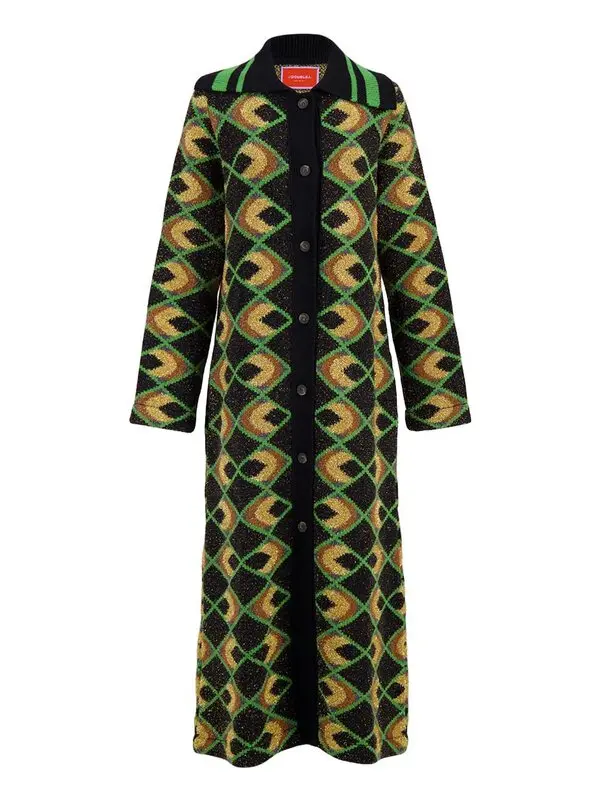 La DoubleJ Half-light Jacquard Maxi Coat - Black
