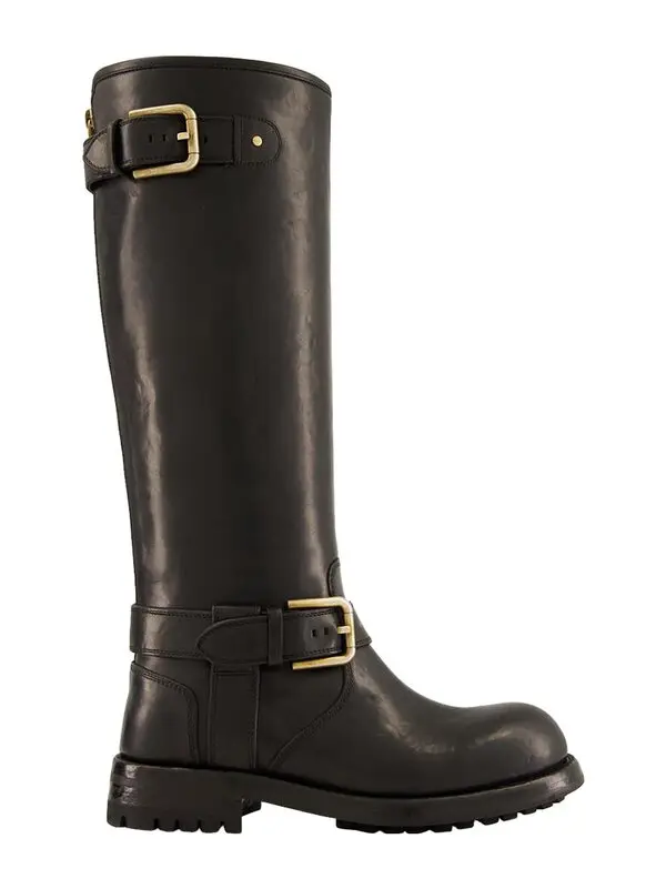 Dolce & Gabbana Calfskin Biker Boots - Black