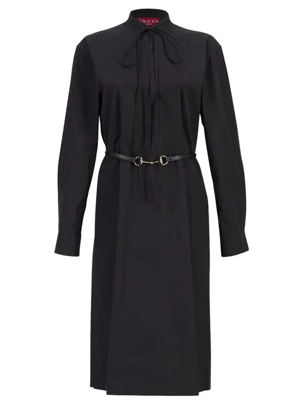 Gucci Cotton Poplin Shirt Dress With Horsebit Belt - Black