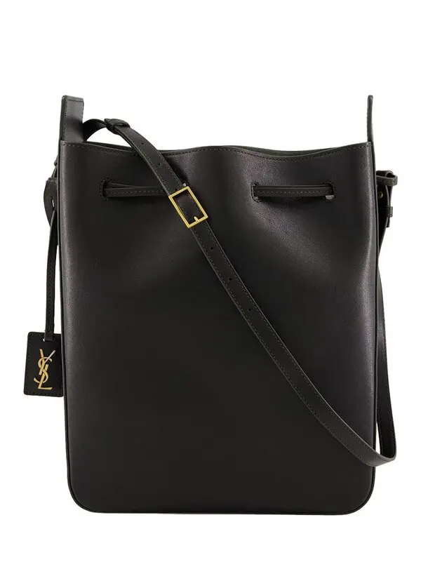 Saint Laurent Leather Large Bucket Bag With Cassandre Charm - Black