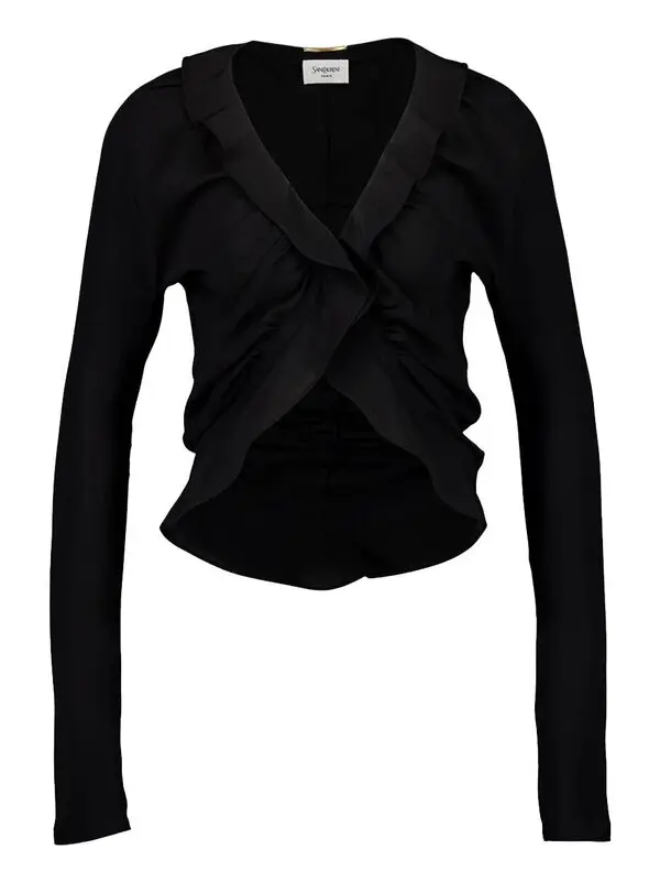 Saint Laurent Ruffled Silk Crepe De Chine Blouse - Black