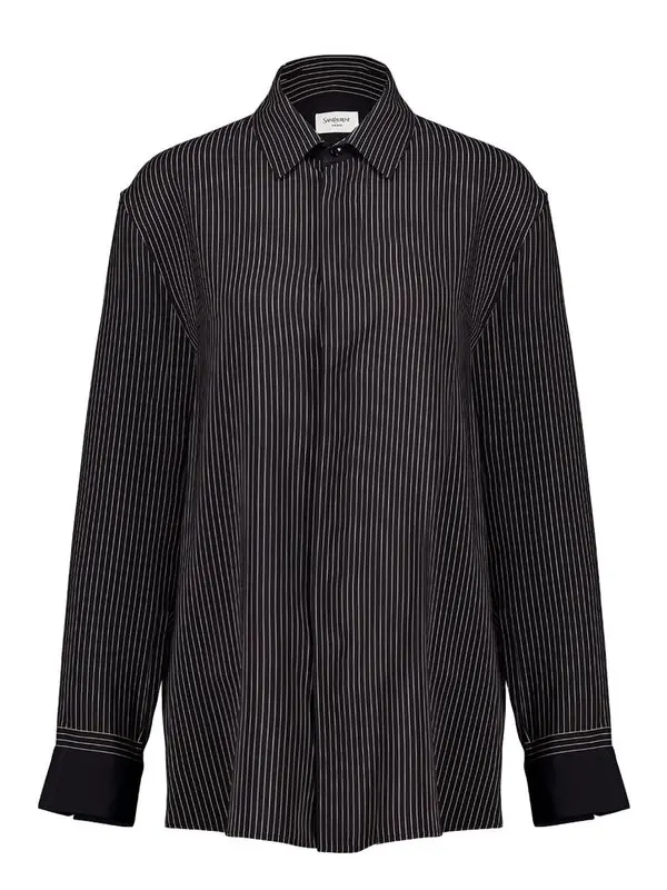 Saint Laurent Pinstriped Silk Shirt - Black