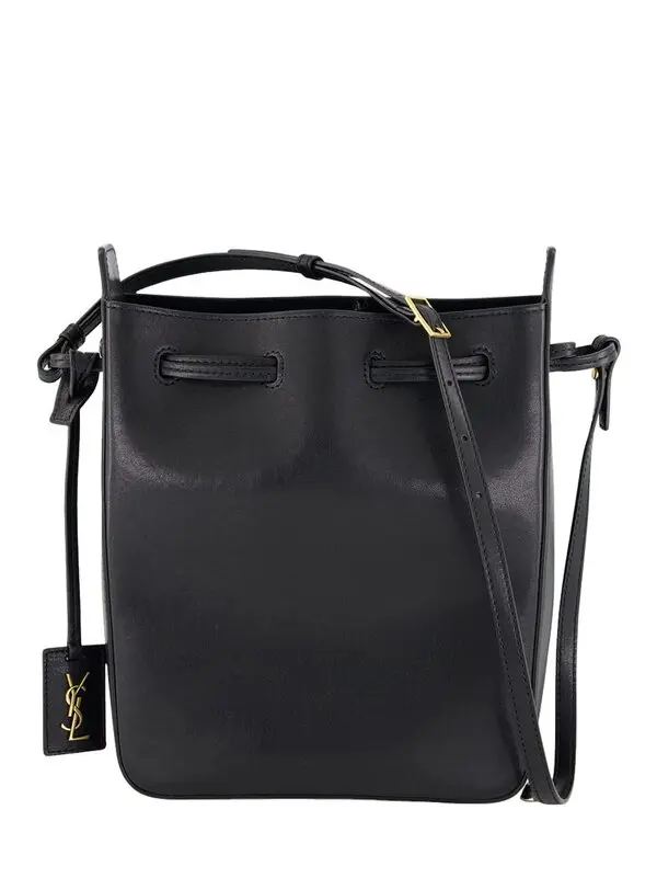 Saint Laurent Leather Bucket Bag With Cassandre Charm - Black