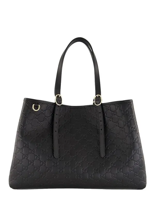 Gucci Gg Emblem Large Leather Tote - Black