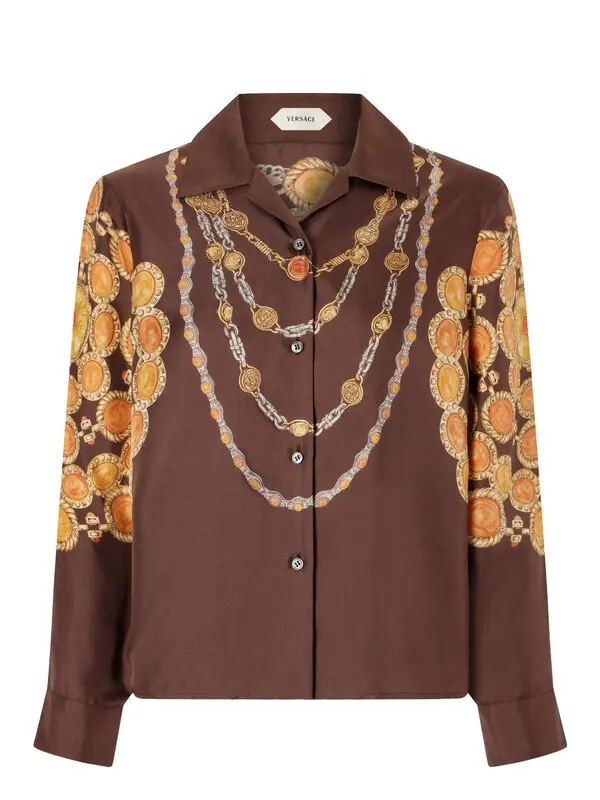 Versace Printed Silk Twill Shirt - Brown