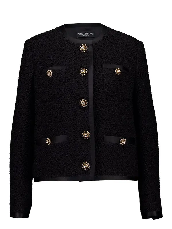 Dolce & Gabbana Cropped Single-breasted Bouclé Tweed Jacket - Black
