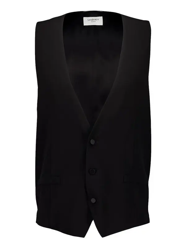 Saint Laurent Silk Crepe Muslin Buttoned Vest - Black
