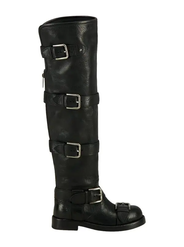 Dolce & Gabbana Horse Leather Buckled Tall Boots - Black