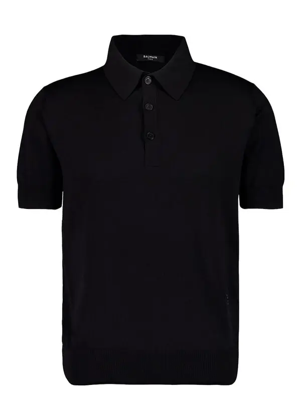 Balmain Polo Regular Fit Cotton Silk Knit - Black