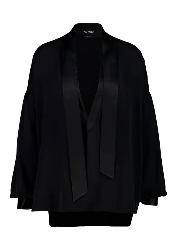 TOM FORD Washed Silk Georgette Tunic With Tuxedo Details - Black