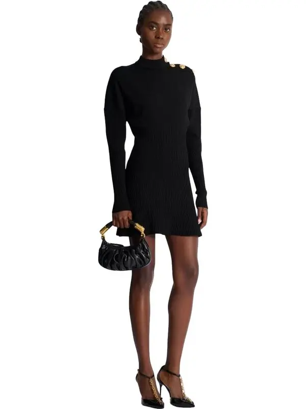 Balmain Short Flared Knit Dress - Black