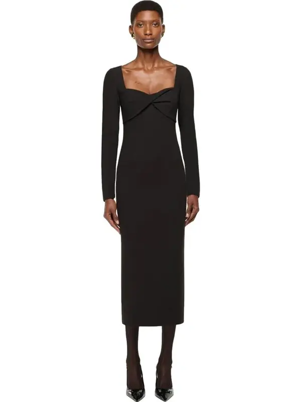 Roland Mouret Twist Drape Stretch Crepe Midi Dress - Black