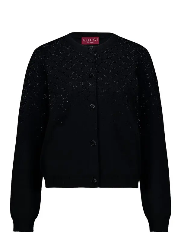 Gucci Wool Cardigan With Gg Crystals - Black