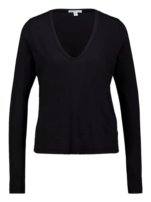 JAMES PERSE Long Sleeve Deep V-neck T-shirt - Black