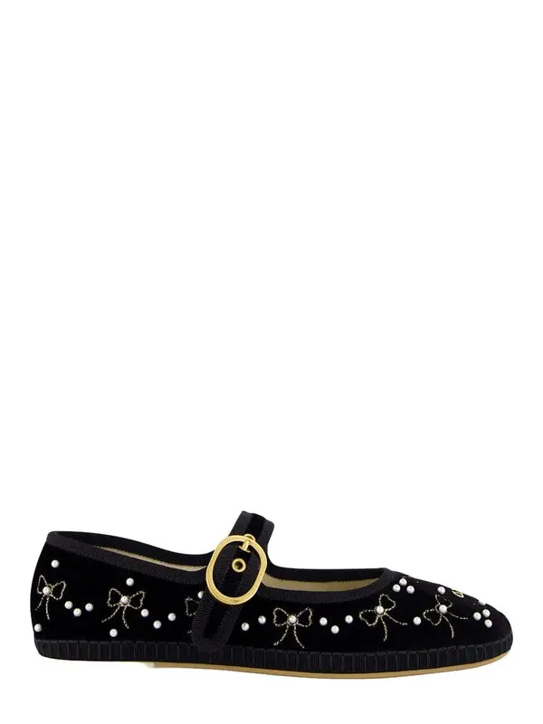Valentino Garavani Velvet Ballerinas With Beaded Bows - Black
