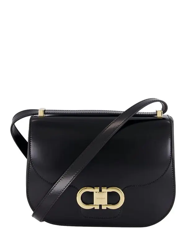 FERRAGAMO Double Gancini North-south Crossbody Bag - Black