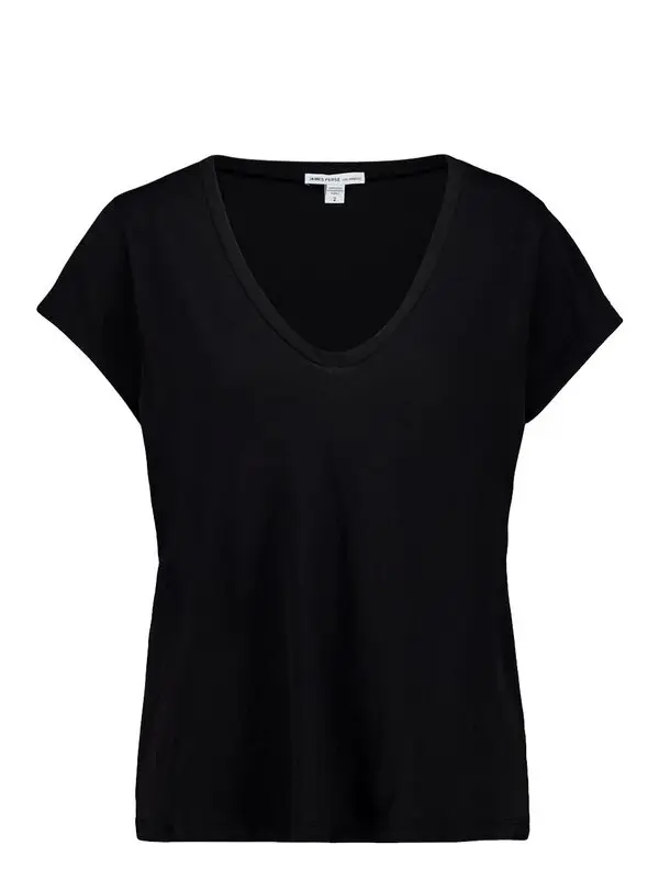 JAMES PERSE Deep V-neck Cotton T-shirt - Black