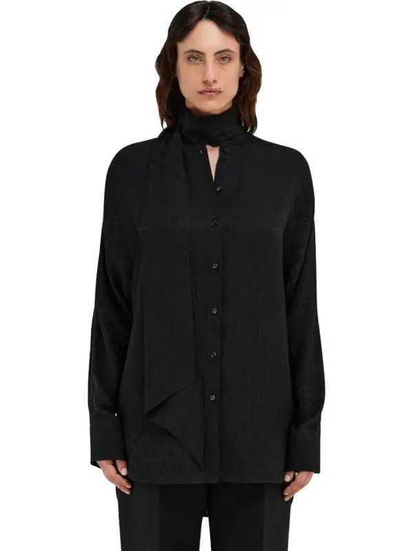 FERRAGAMO Silk Blouse With Sash Collar - Black
