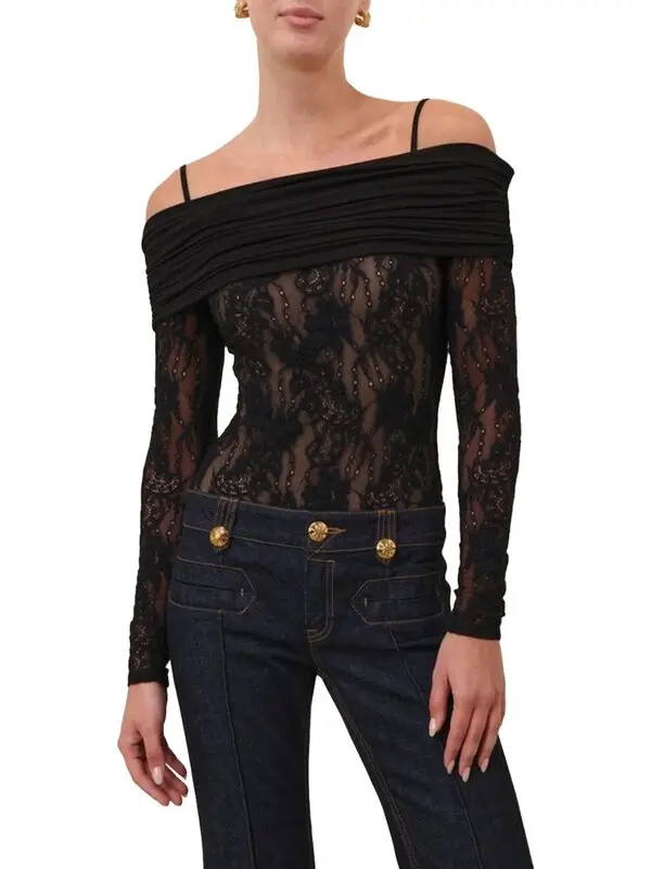 Zimmermann Rebellion Draped Lace Bodysuit - Black