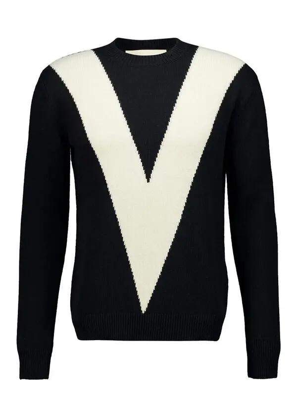 Valentino Garavani Wool Jumper With Inlaid V - Black