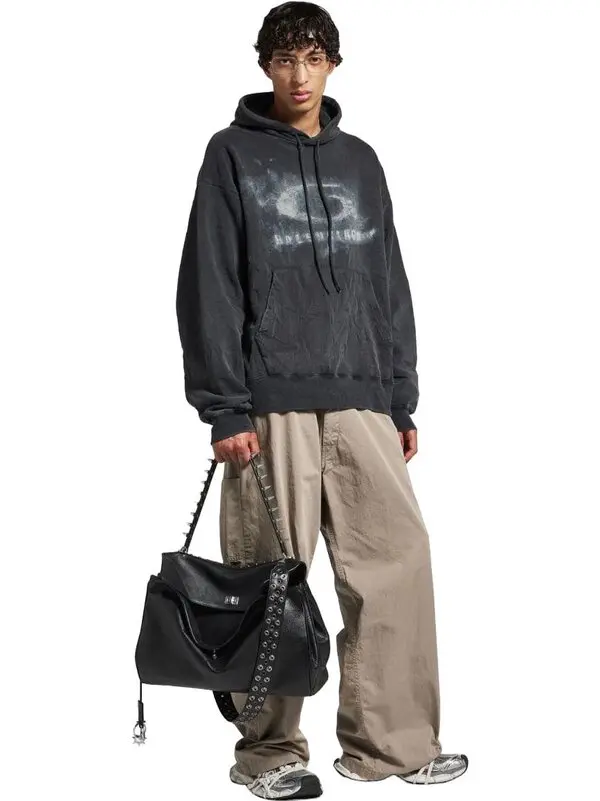 Balenciaga Washed Crayon Loopback Hooded Sweatshirt - Black