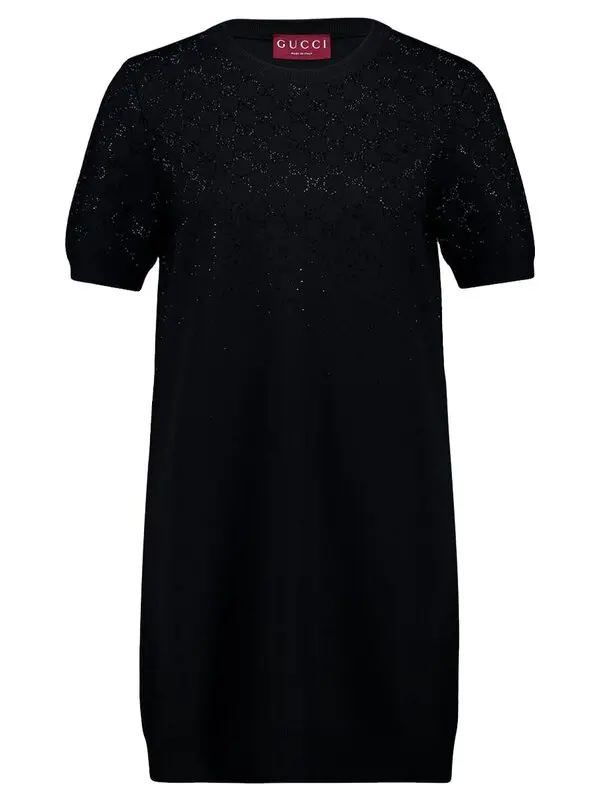 Gucci Wool Dress With Gg Crystals - Black