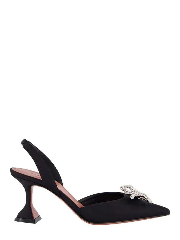 Amina Muaddi Rosie Satin Slingback Heels - Black