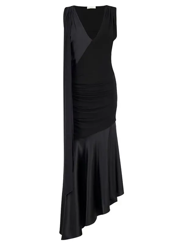 Nina Ricci Draped Asymmetric Silk Midi Dress - Black