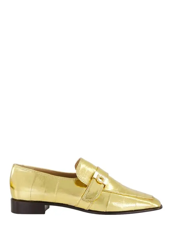 FERRAGAMO Laminated Loafers With Buckle Detail - Gold
