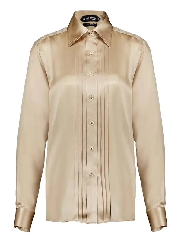 TOM FORD Charmeuse Silk Plissé Shirt - Beige