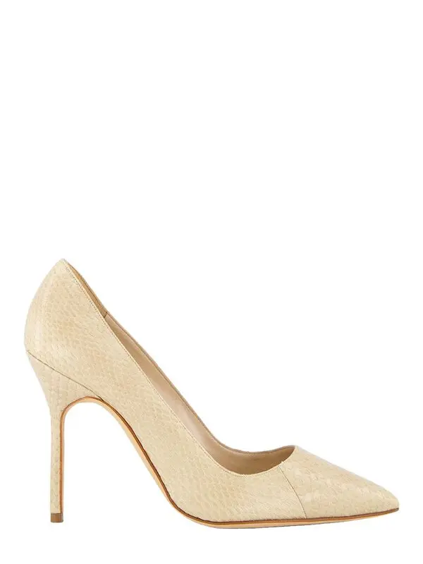 Manolo Blahnik Snakeskin-effect Pointed Toe 105mm Pumps - Beige