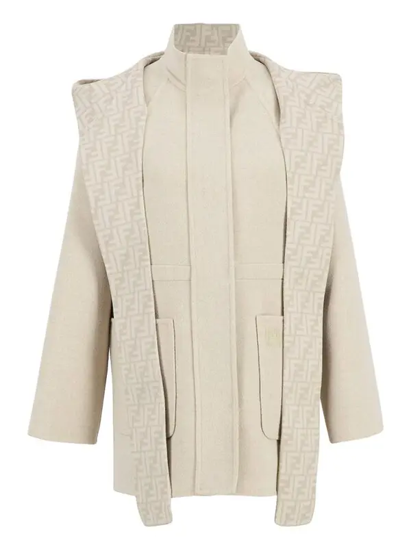 Fendi Hooded Wool Parka With Ff Detail - Cream