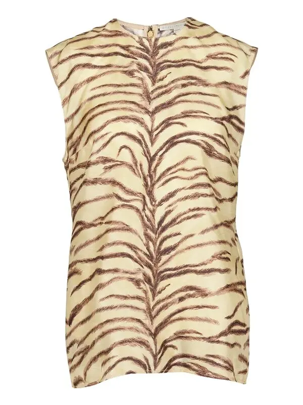 Stella McCartney Tiger Print Silk Sleeveless Top - Beige