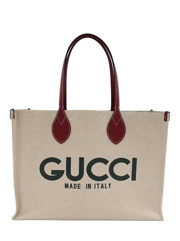 Gucci Large Tote Bag With Made In Italy' Print - Beige