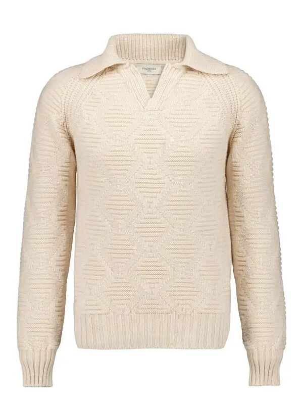 PIACENZA CASHMERE 1733 Cashmere V-neck Polo - Beige