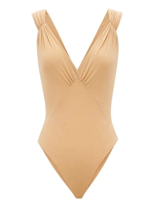 Saint Laurent Silk Muslin Cross-back Bodysuit - Beige