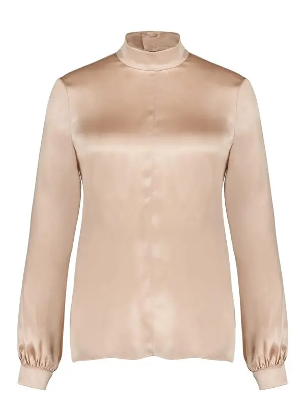 TOM FORD Charmeuse Mock Neck Blouse - Beige