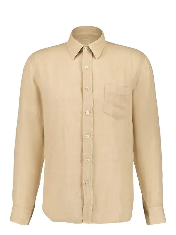 120% Lino Almond Long-sleeve Regular Fit Linen Shirt - Beige
