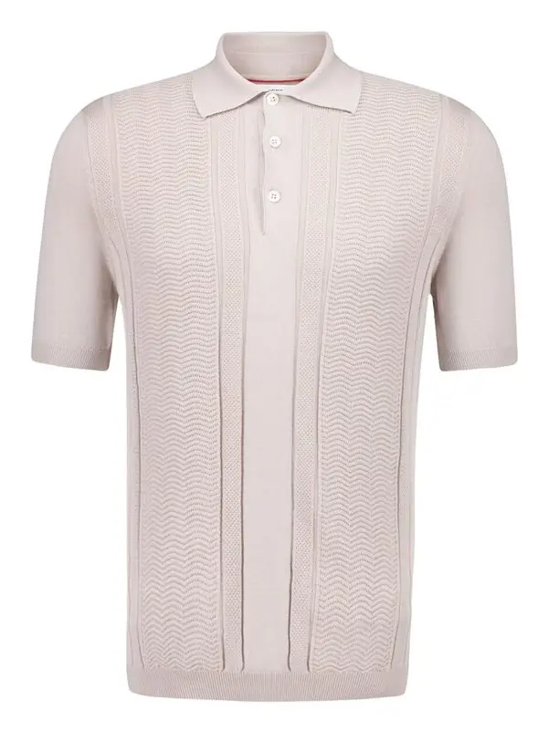 Brunello Cucinelli Cotton Knit Polo With Jacquard Stripes - Beige