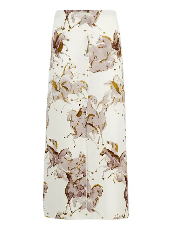 Altuzarra Benji Saddle Horse Print Silk Maxi Skirt - Cream