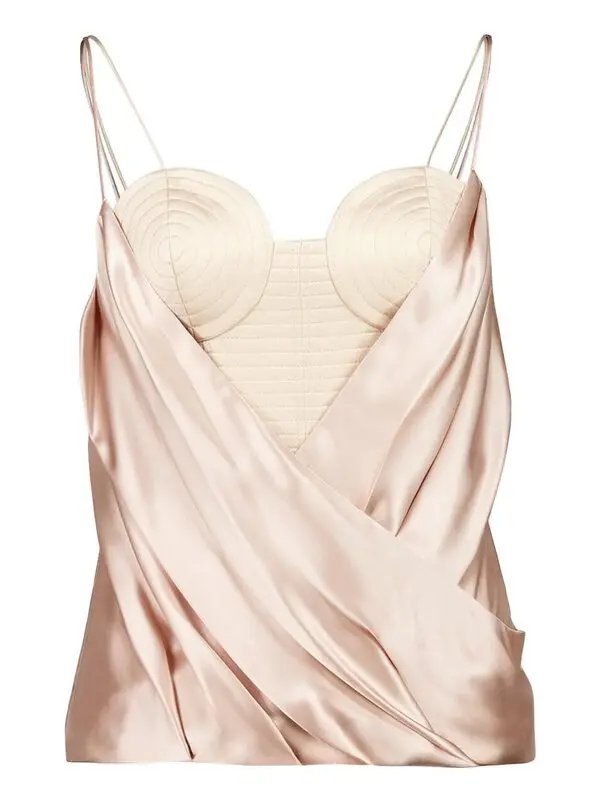 Balmain Draped Satin Bustier Top - Beige