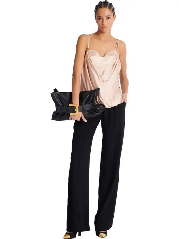 Balmain Draped Satin Bustier Top - Beige