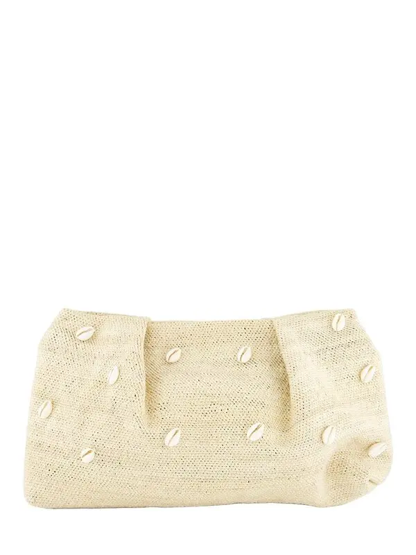 SENSI STUDIO Seashell-embellished Sisal Mini Pouch - Beige