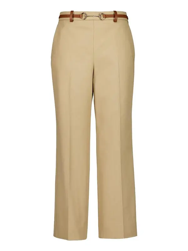 Gucci Cotton Drill Pleated Pants With Horsebit Buckle Belt - Beige