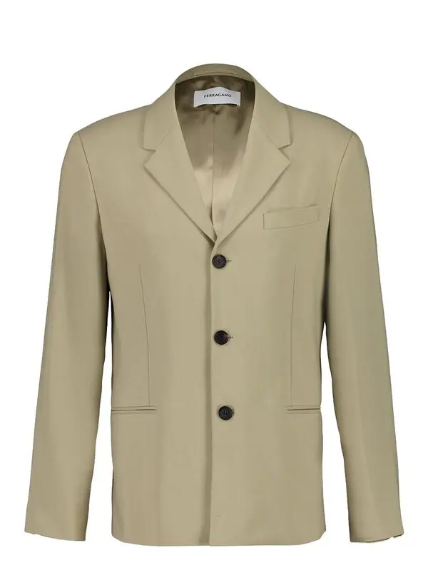 FERRAGAMO Sand Single-breasted Silk-blend Blazer - Beige