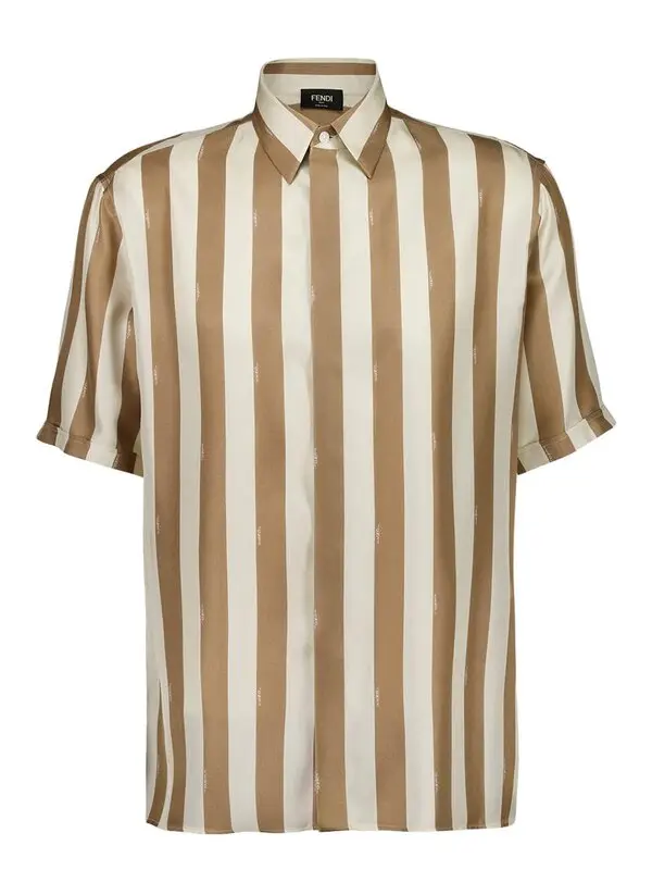 Fendi Pequin Silk Short-sleeve Shirt - Beige