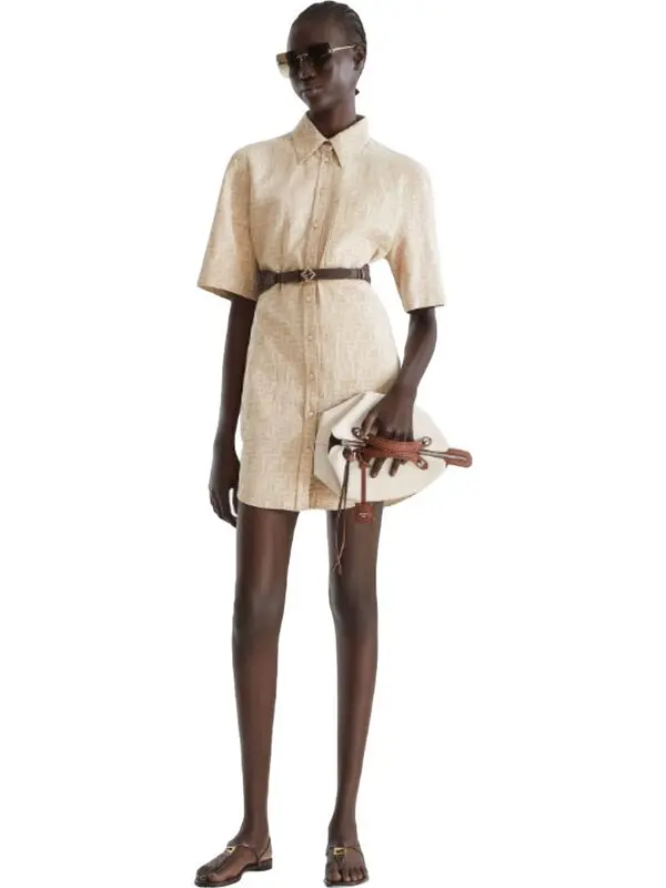 Fendi Ff Chambray Shirt Dress - Beige