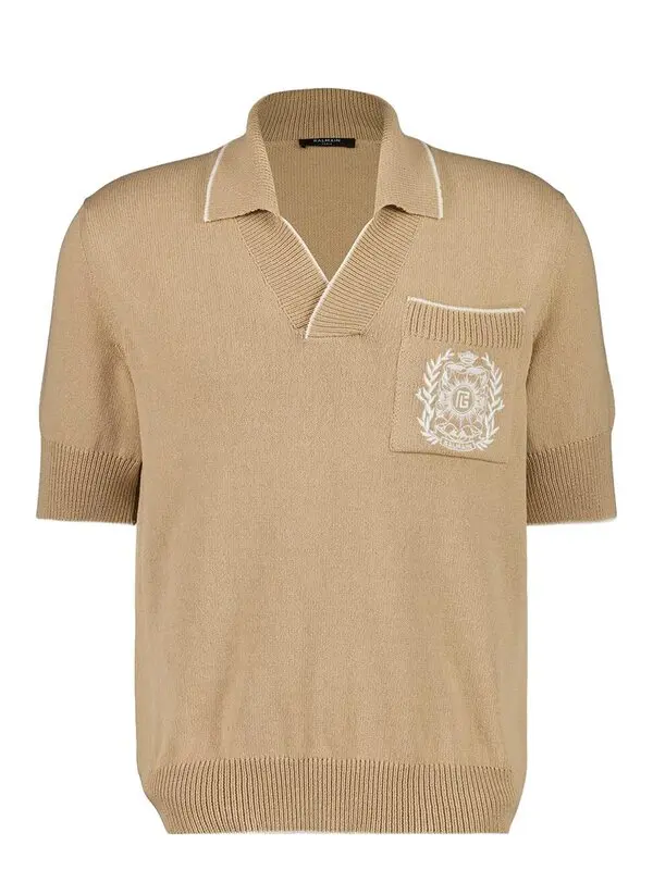 Balmain Cusson Embroidered Knit Polo Shirt - Beige