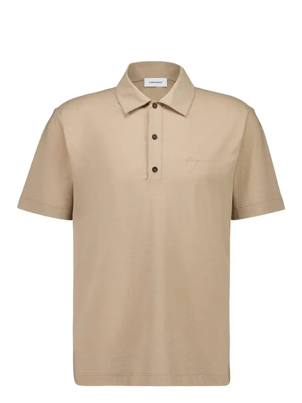 FERRAGAMO Short-sleeve Cotton Crepe Polo Shirt - Beige
